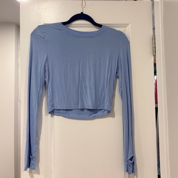 Tops | Blue Long Sleeve Crop Top | Poshmark